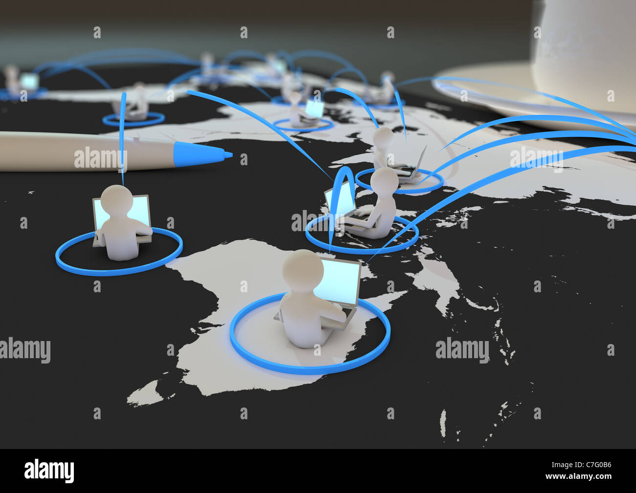 render of several people connected to each other around the world Stock ...