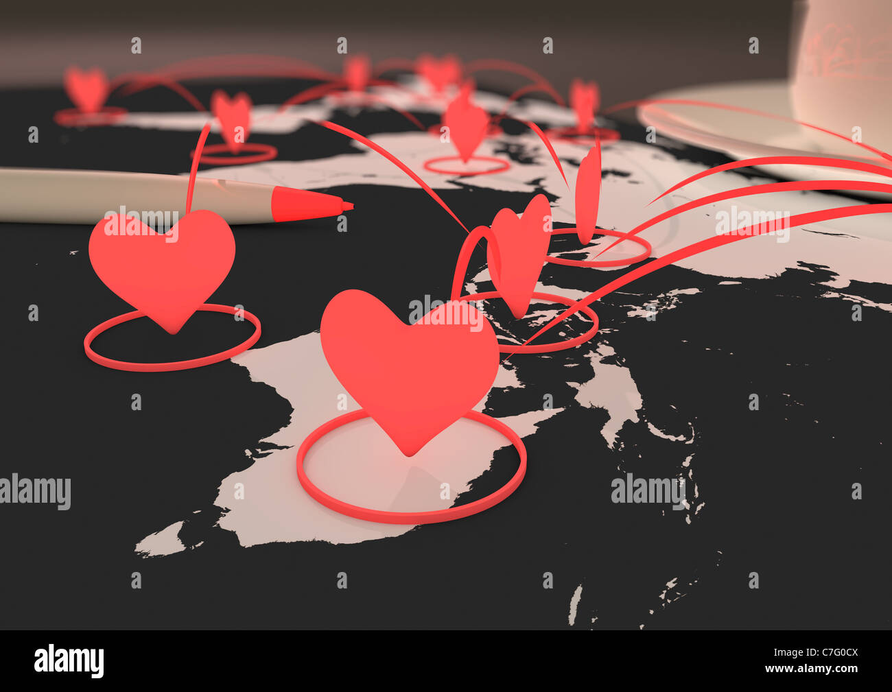 render of a network of heart symbols Stock Photo - Alamy