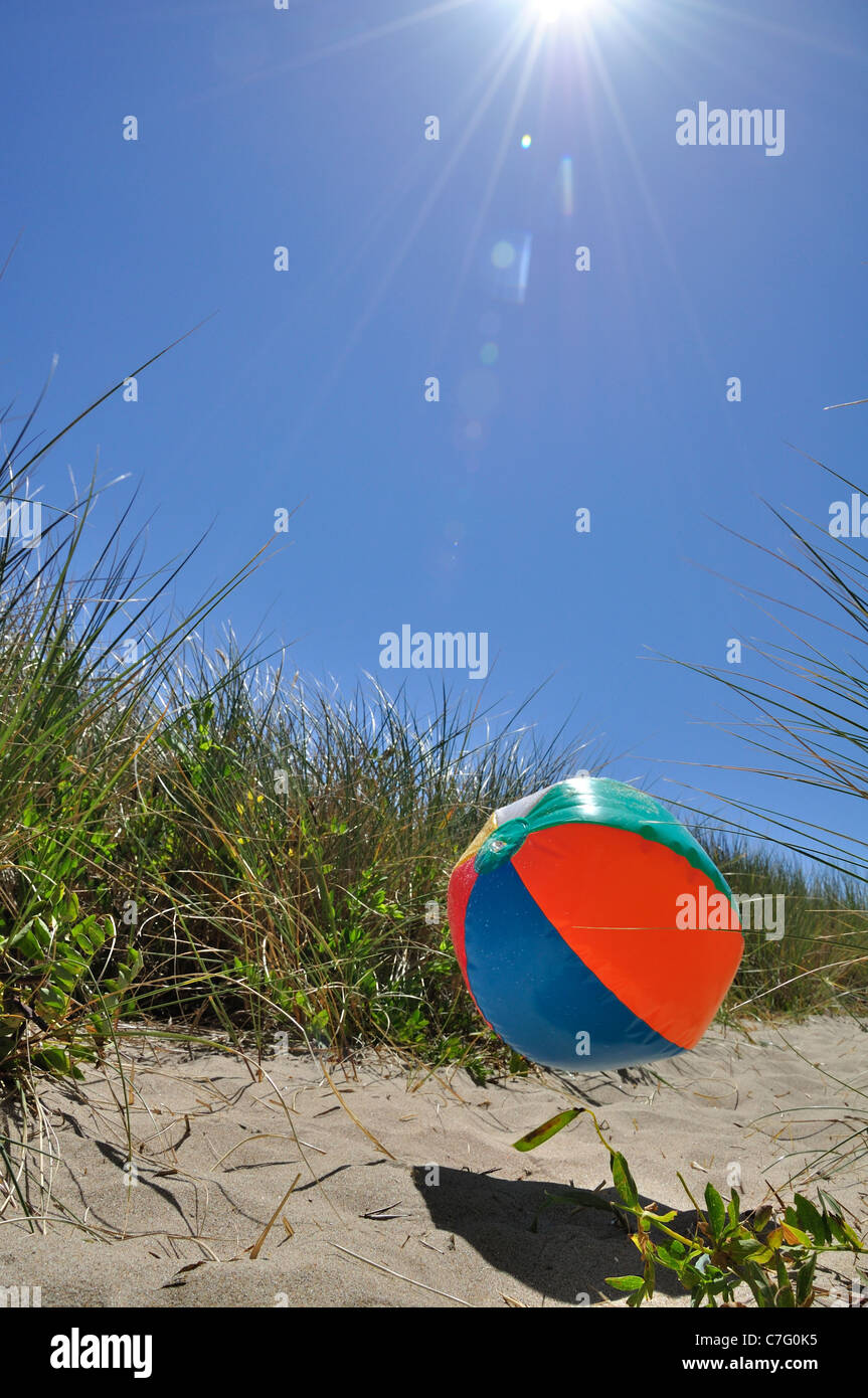 Floating beach ball amongst the dunes at Oregon sand dunes national ...