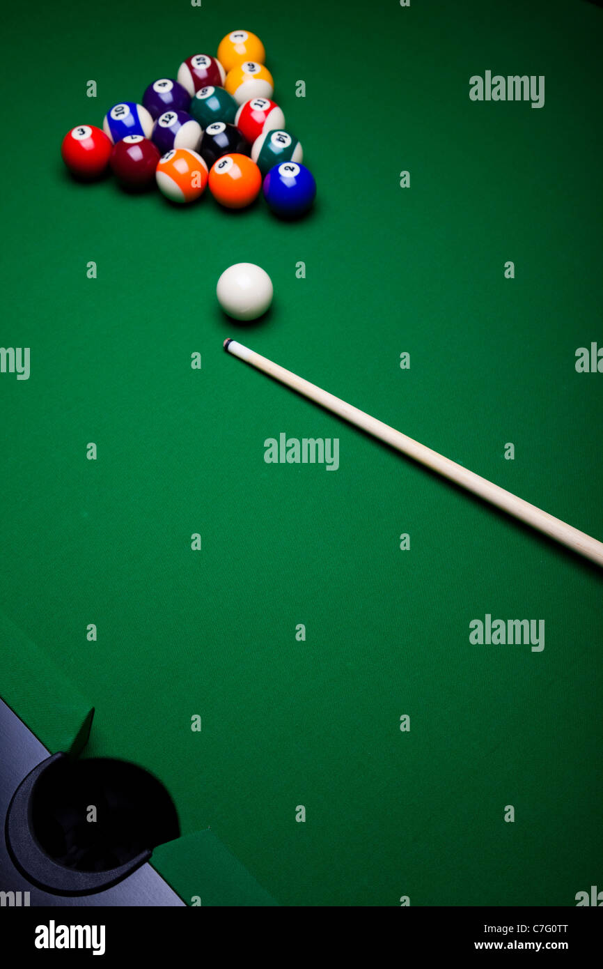 Billiard table and balls Stock Photo - Alamy
