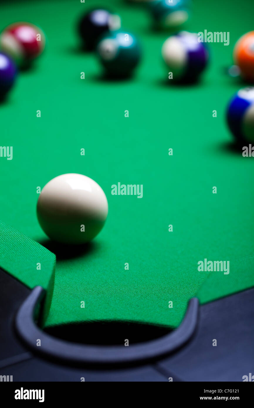 Billiard table and balls Stock Photo - Alamy