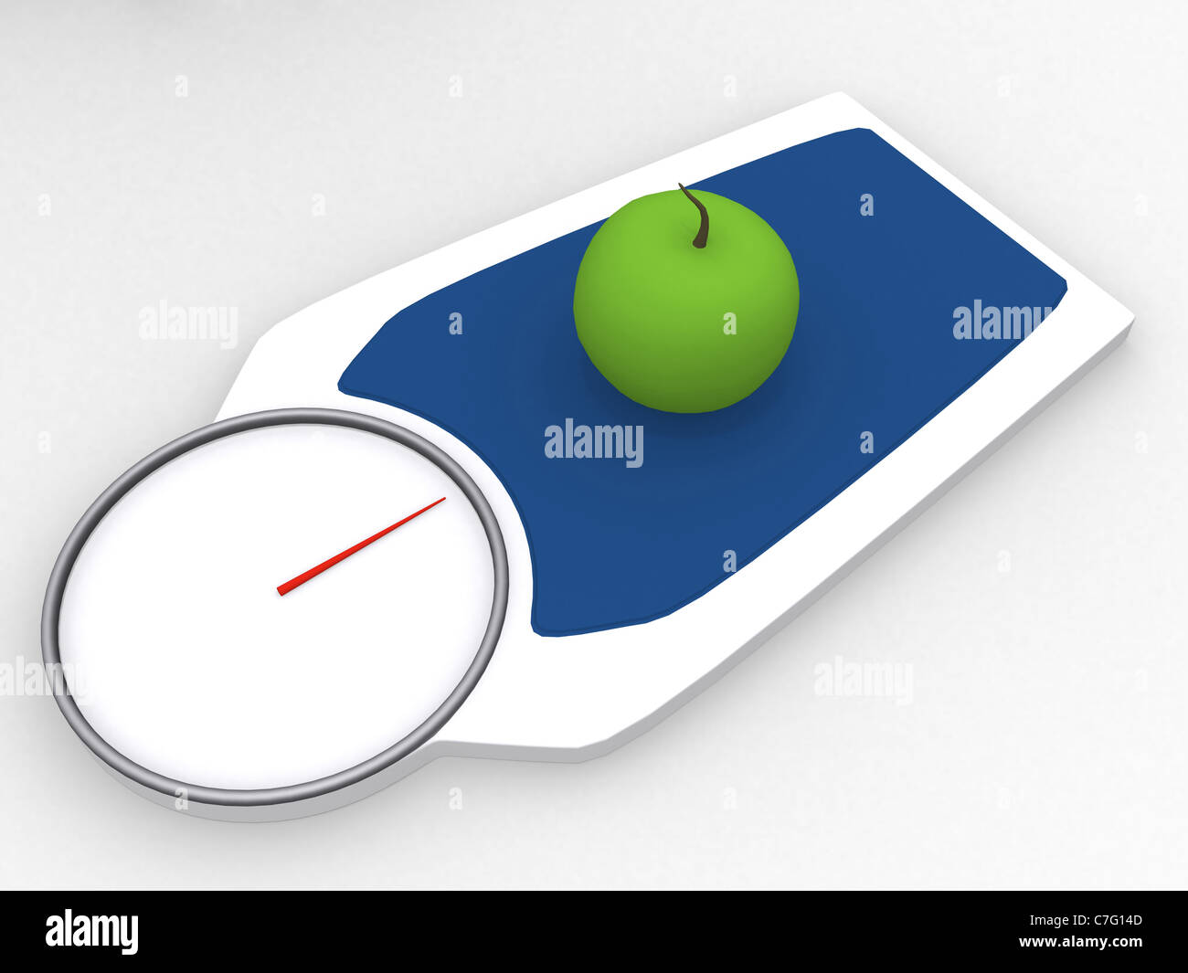 3d apple on a weight scale Stock Photo - Alamy