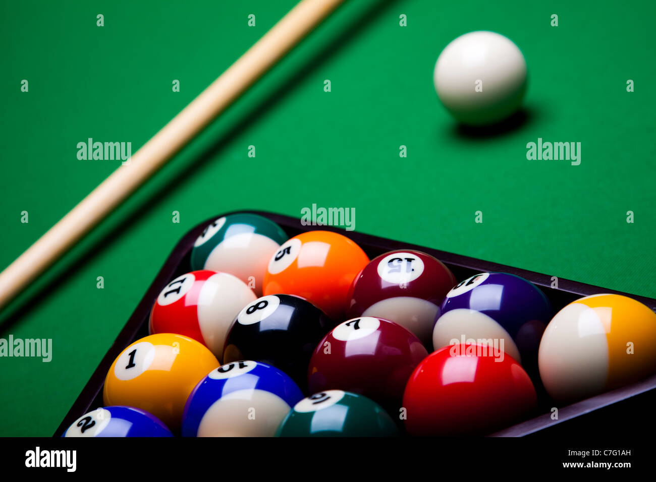 Billiard table and balls Stock Photo - Alamy