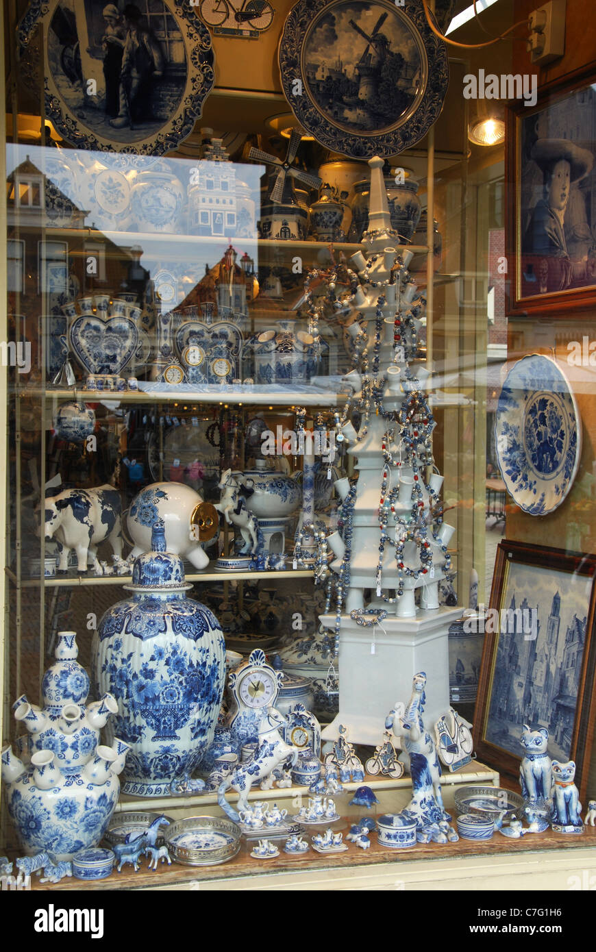 Delft blue crockery on display at local shop in Delft Netherlands Stock ...