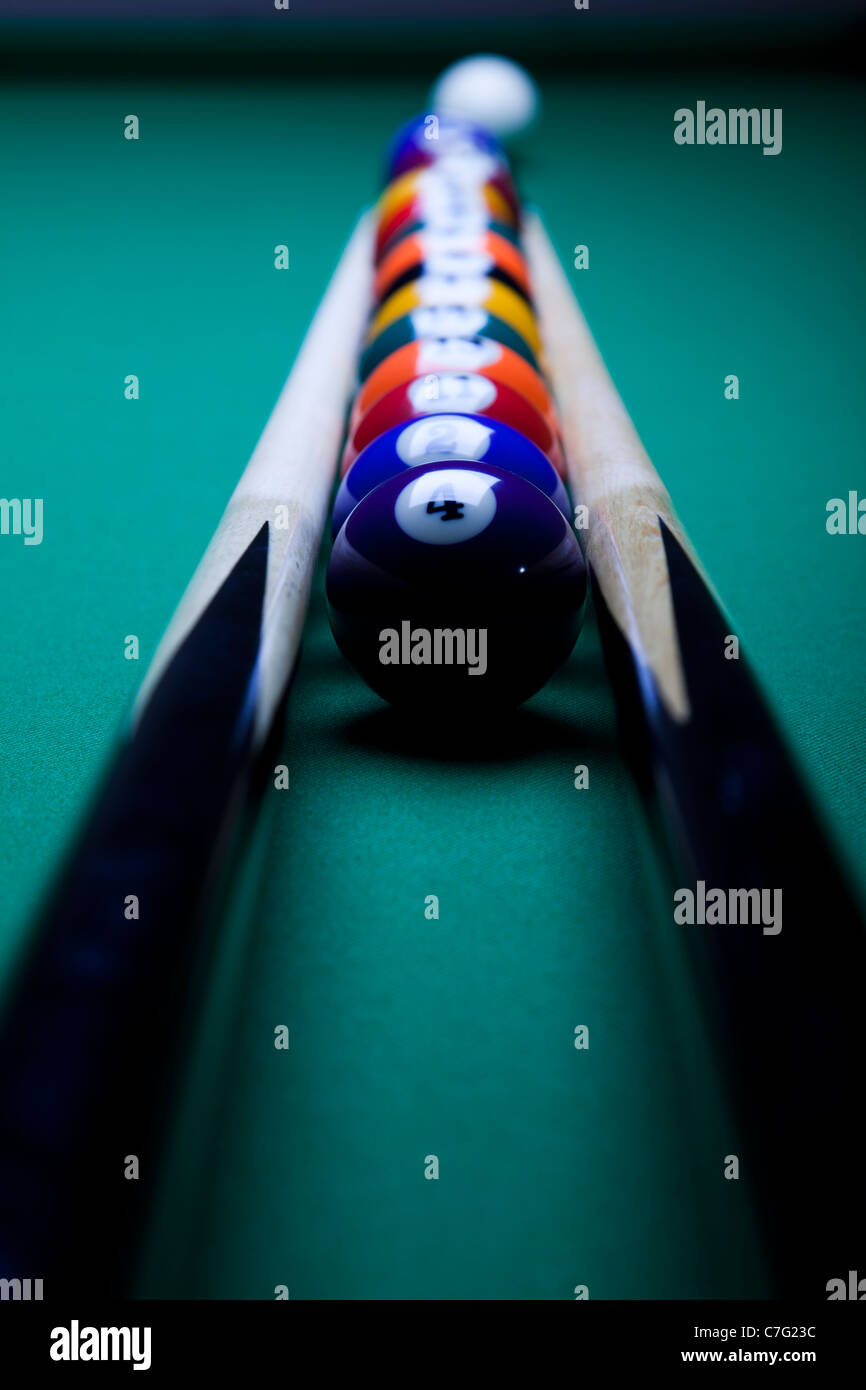 Billiard table and balls Stock Photo - Alamy
