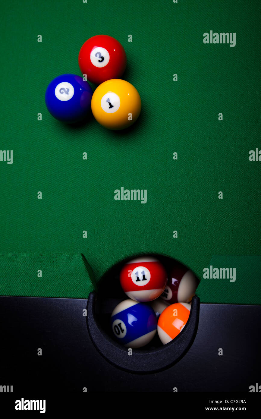 Billiard table and balls Stock Photo - Alamy