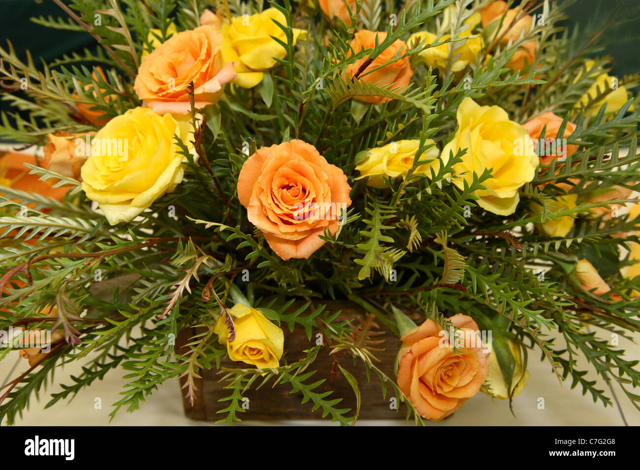 Yellow Orange Roses floral arrangement detail Stock Photo - Alamy