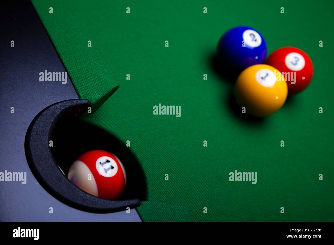 Billiard table and balls Stock Photo - Alamy
