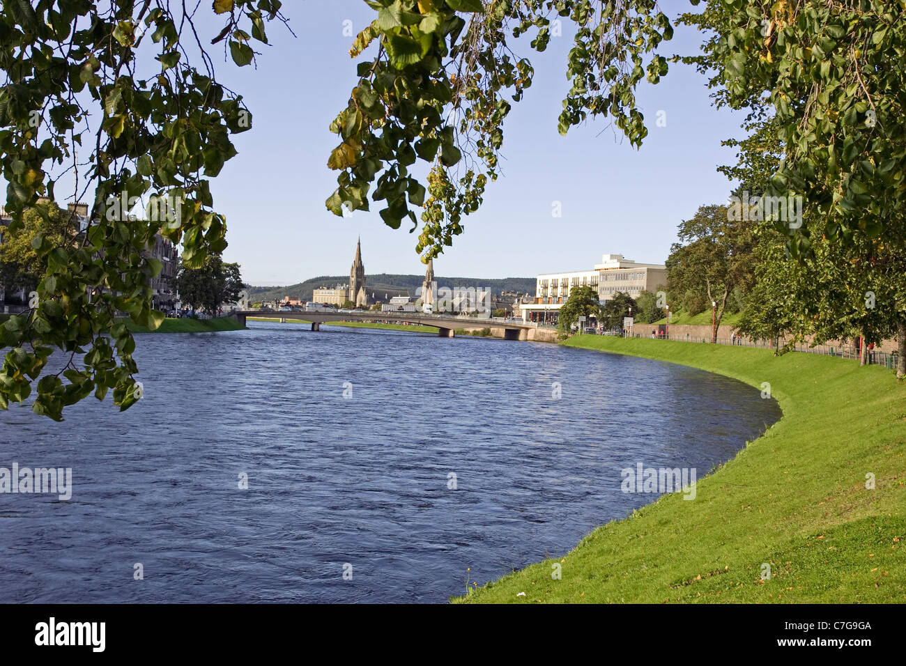 The River Ness running through Inverness in the Highlands of Scotland ...
