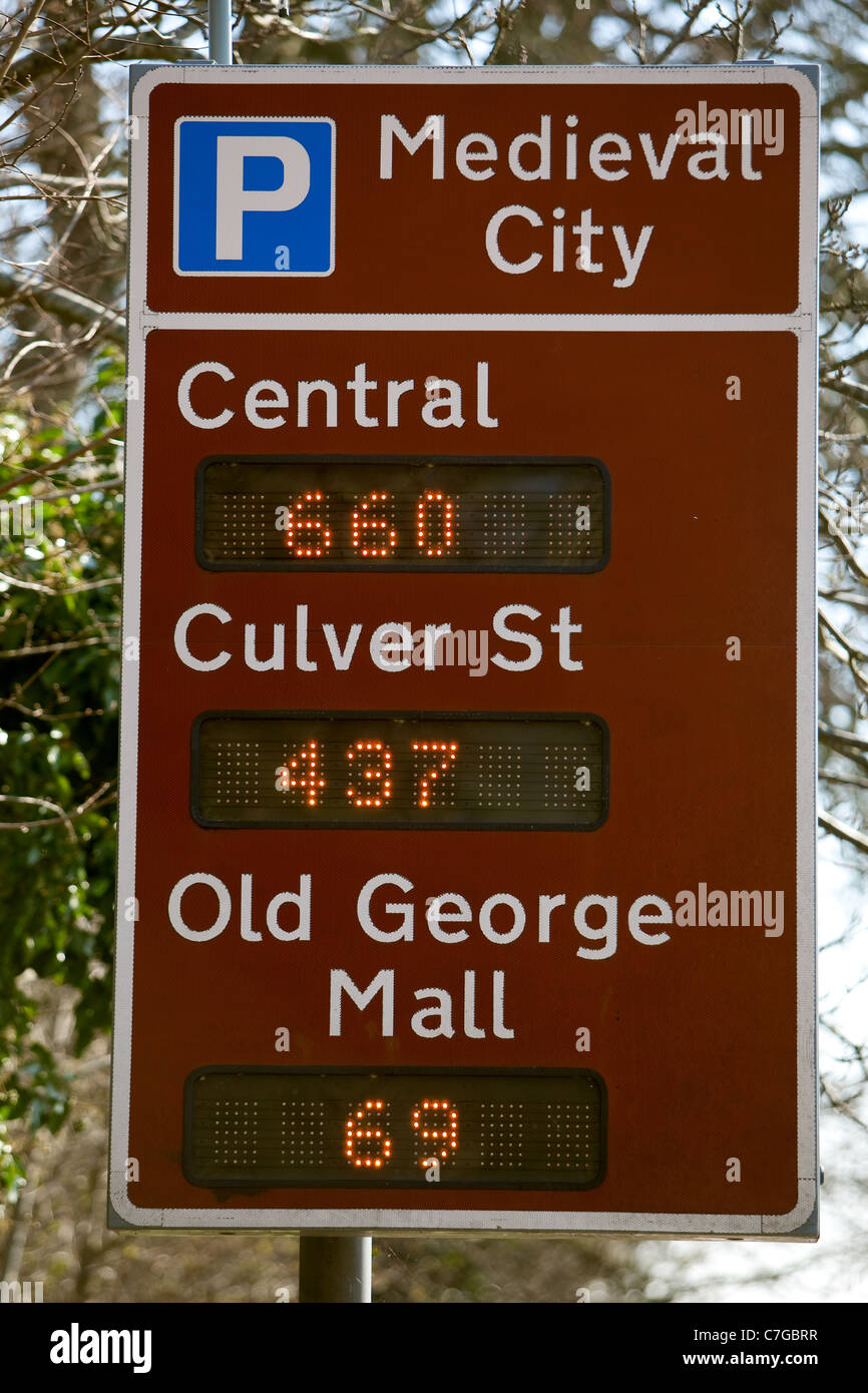 City car parking information sign on roads leading to city centre ...