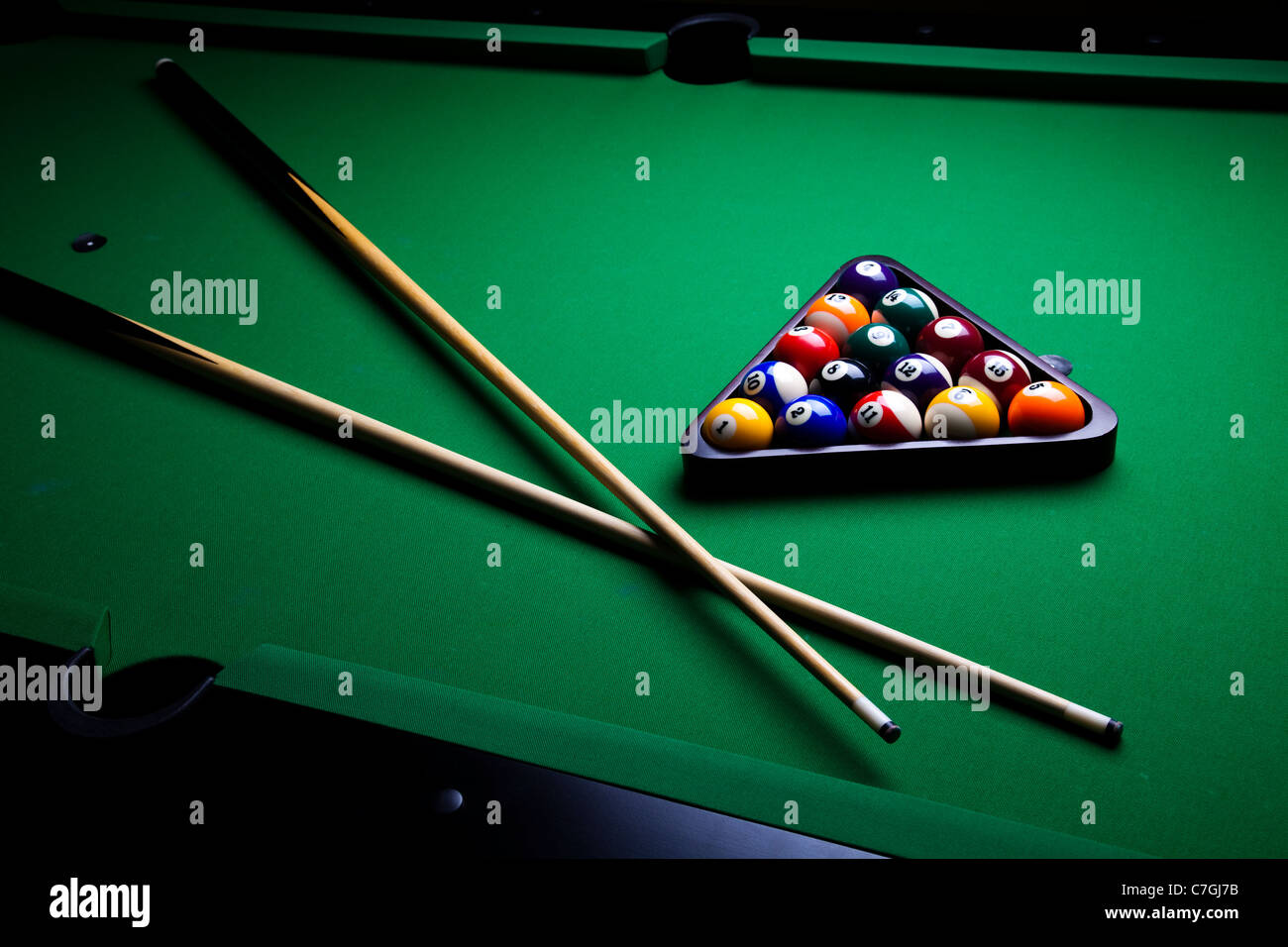 Billiard table and balls Stock Photo - Alamy