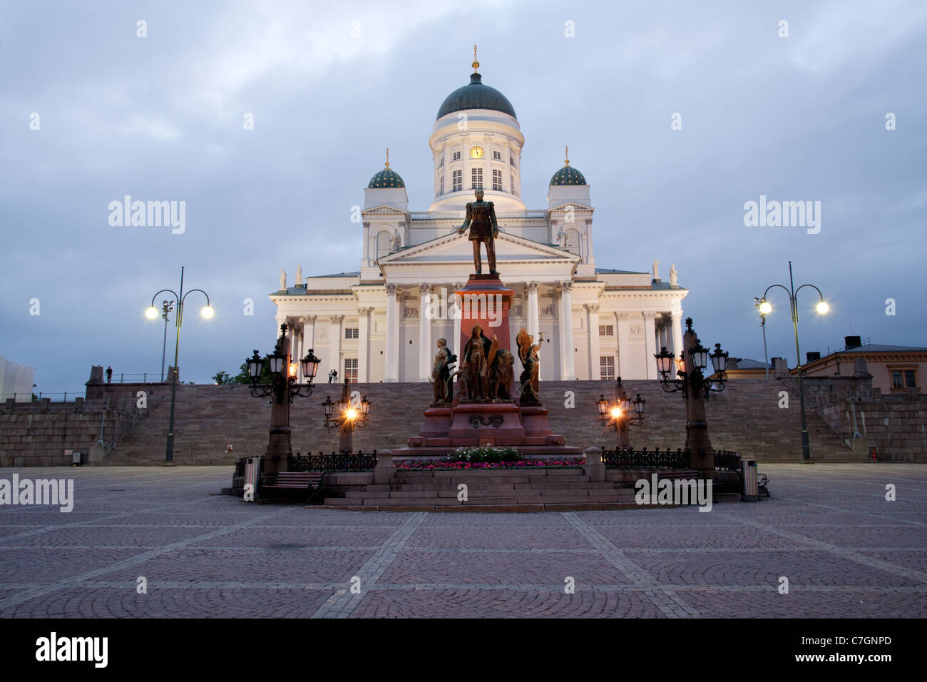 Famous Helsinki cathedral on Senate square during White Nights period ...