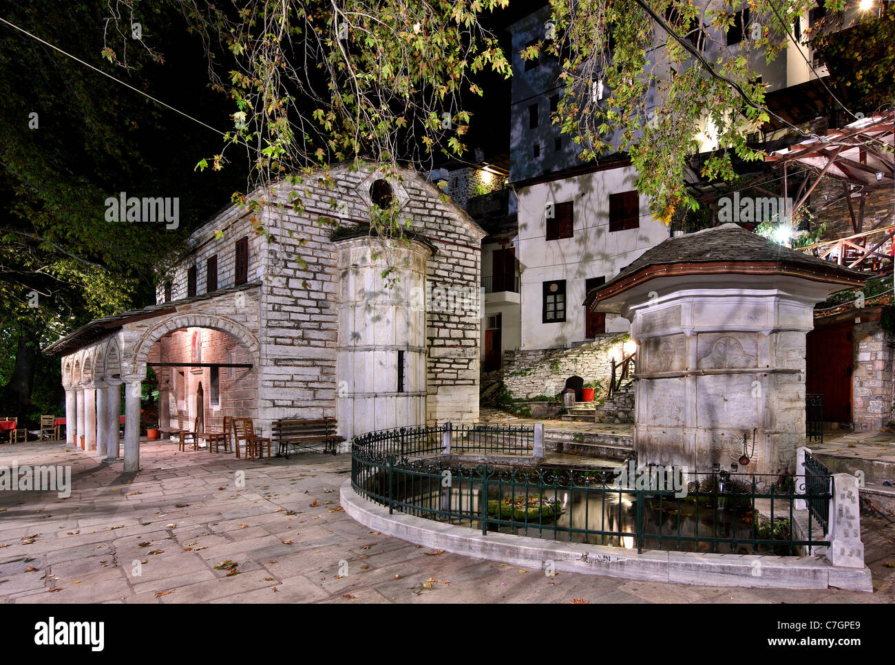 Part of the central square of Makrinitsa village, Pelion mountain ...