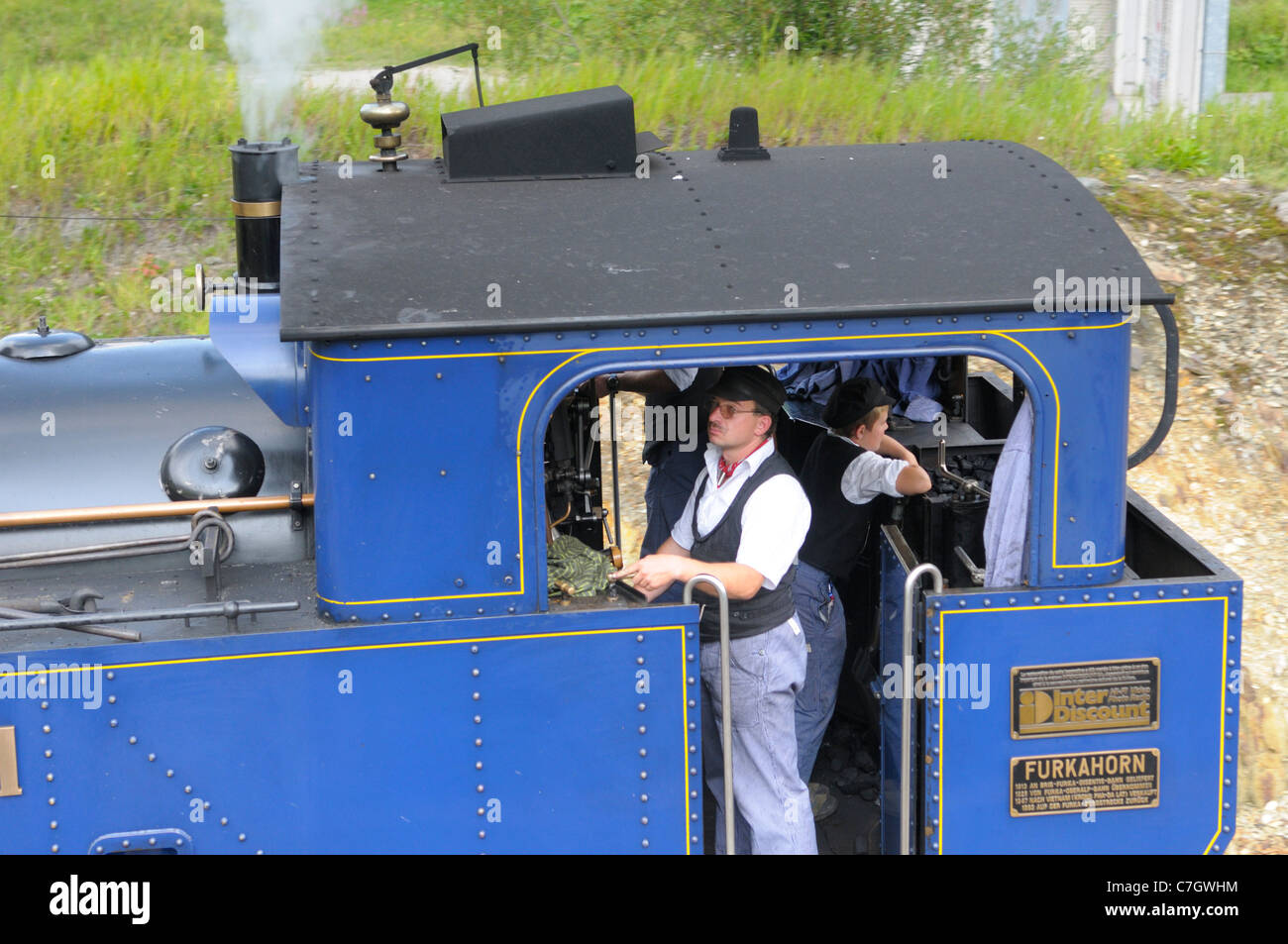 Furka cogwheel railway steam engine HG 3/4 No. 1 at the Realp railway ...