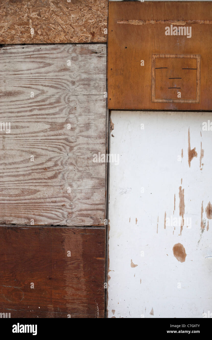 Five different pieces of wood used to board up a structure Stock Photo ...