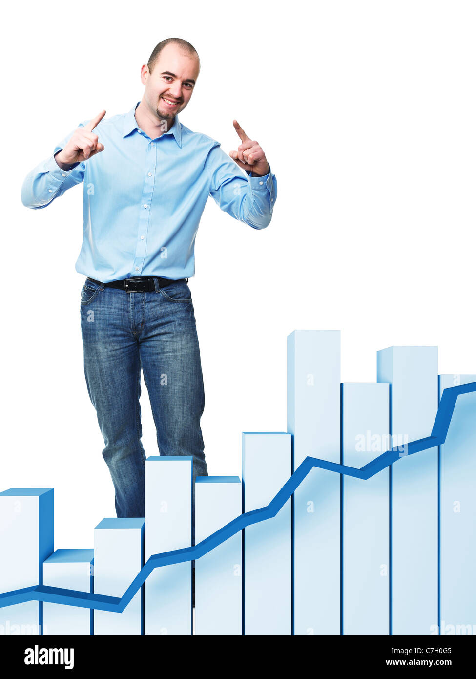 smiling caucasian man and 3d chart Stock Photo - Alamy
