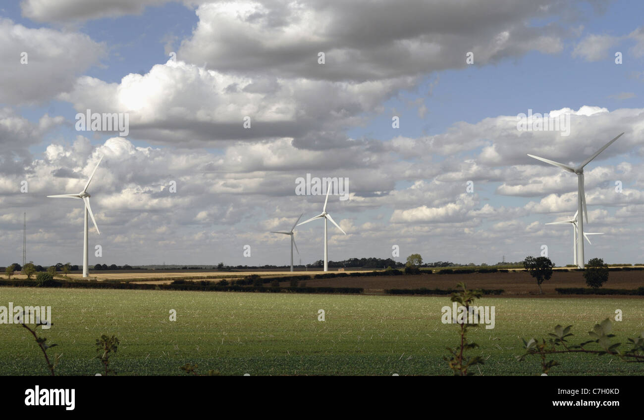 Large wind farm in the East Midlands, England. Spectacular summer sky ...