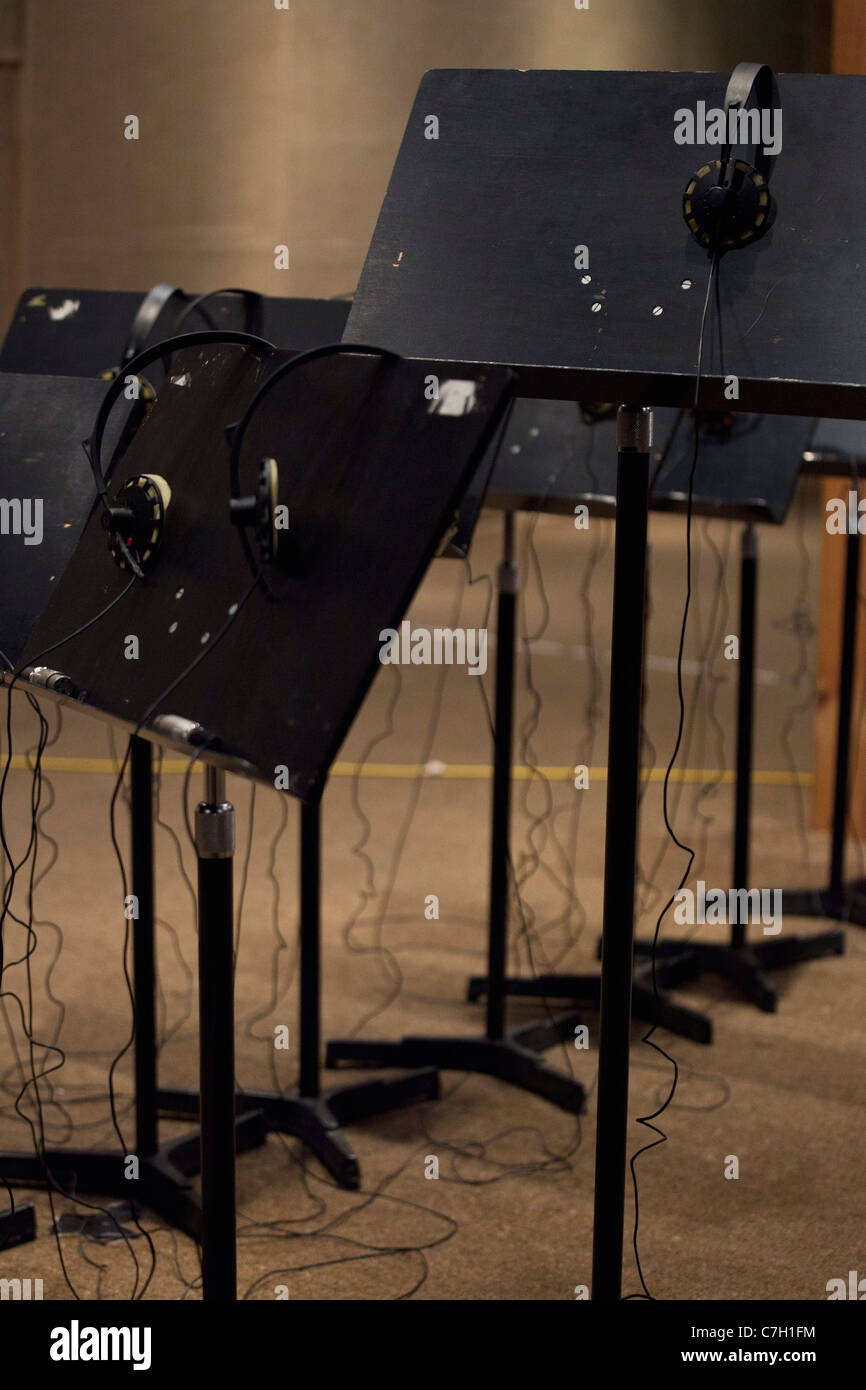Headphones and music stands in a recording studio Stock Photo - Alamy