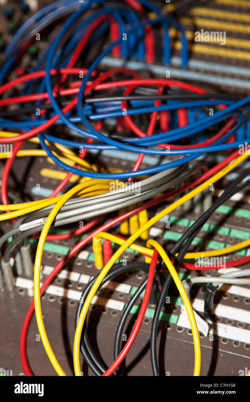 Detail of cables and a sound mixer Stock Photo - Alamy