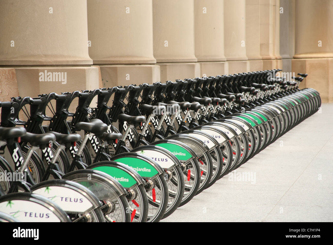 A row of cycles for hire at Toronto Union station Stock Photo - Alamy