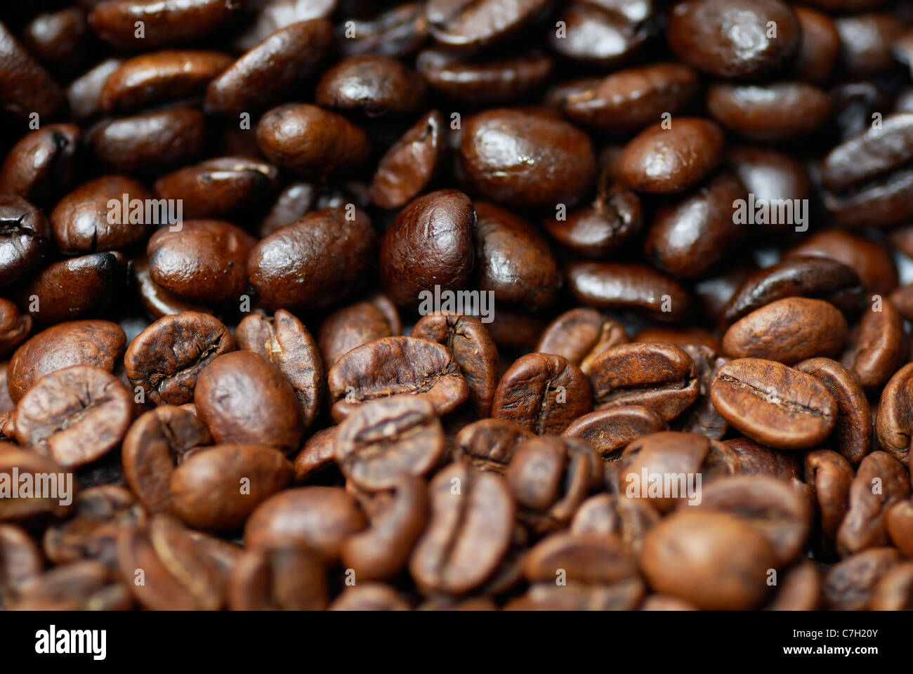 Decaffeinated and caffeinated coffee beans piled next to each other ... Decaffeinated and caffeinated coffee beans piled next to each other ...