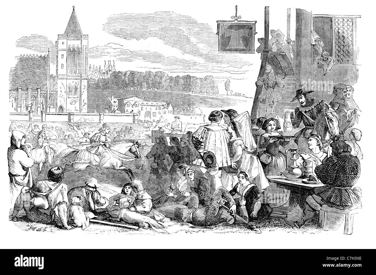 Old English merrymaking maypole festivity party fun celebration gaiety ...