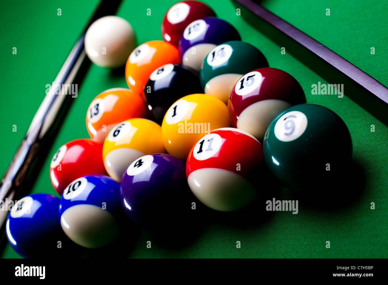 Billiard table and balls Stock Photo - Alamy