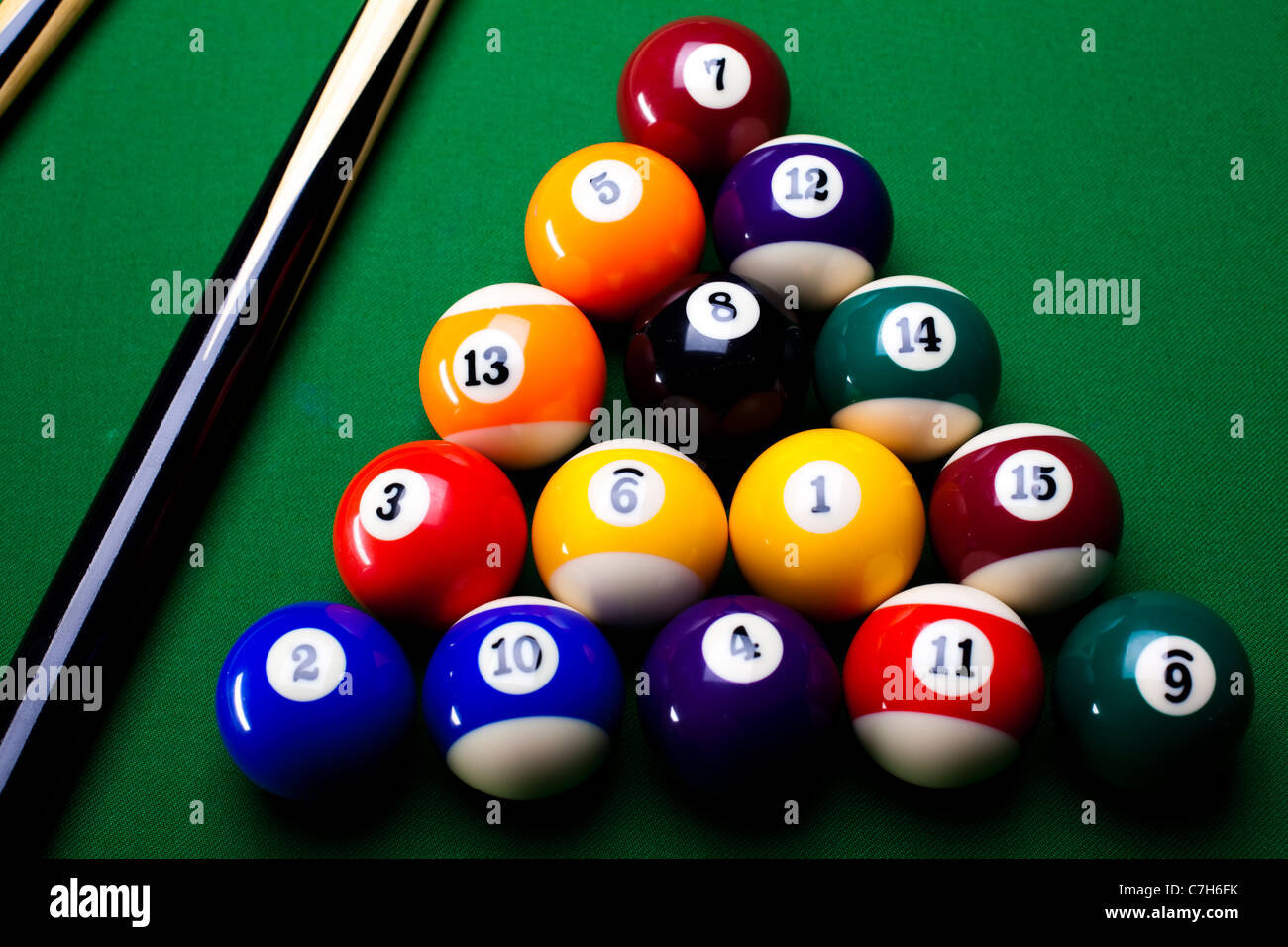 Billiard table and balls Stock Photo - Alamy