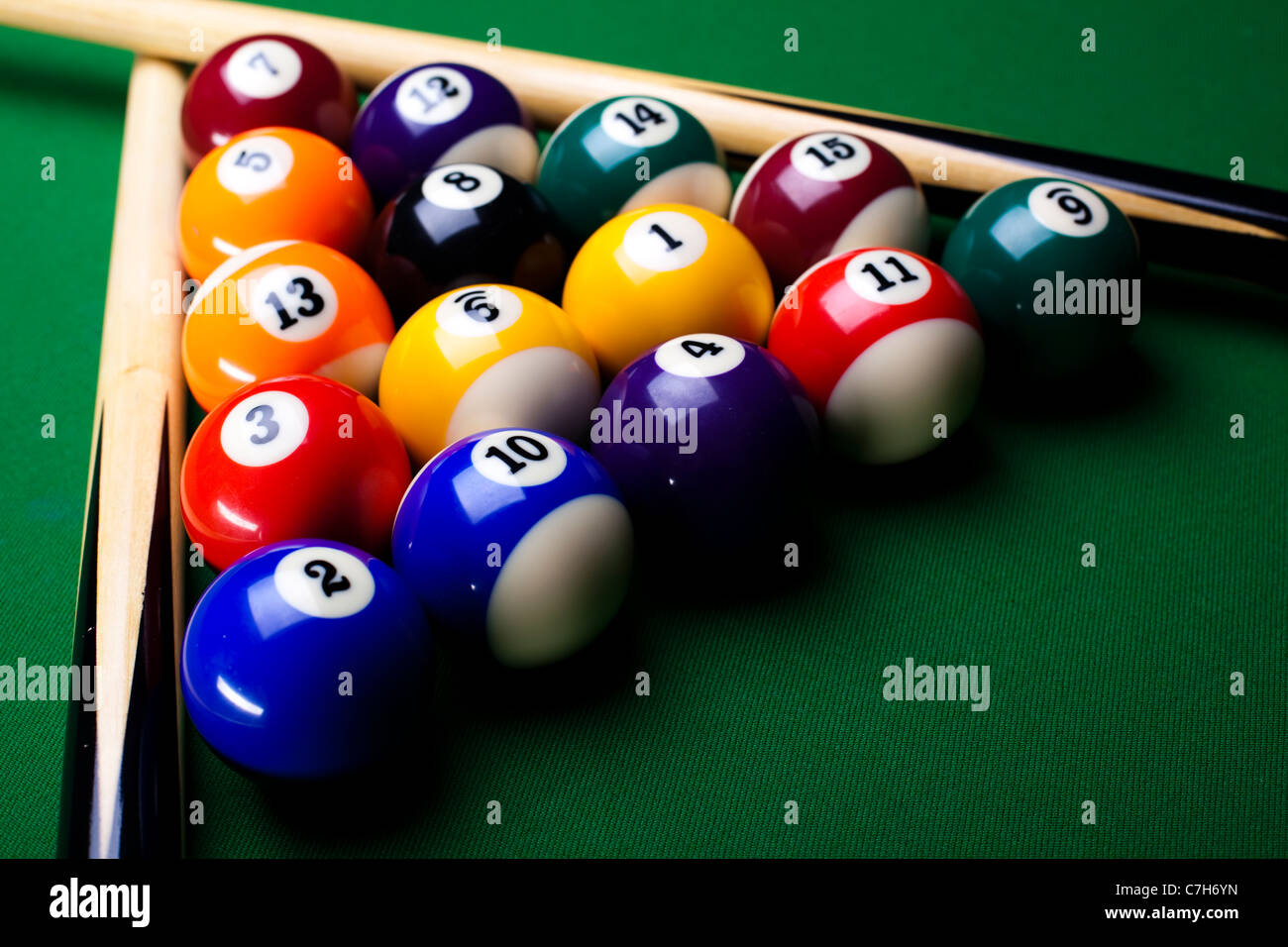 Billiard table and balls Stock Photo - Alamy