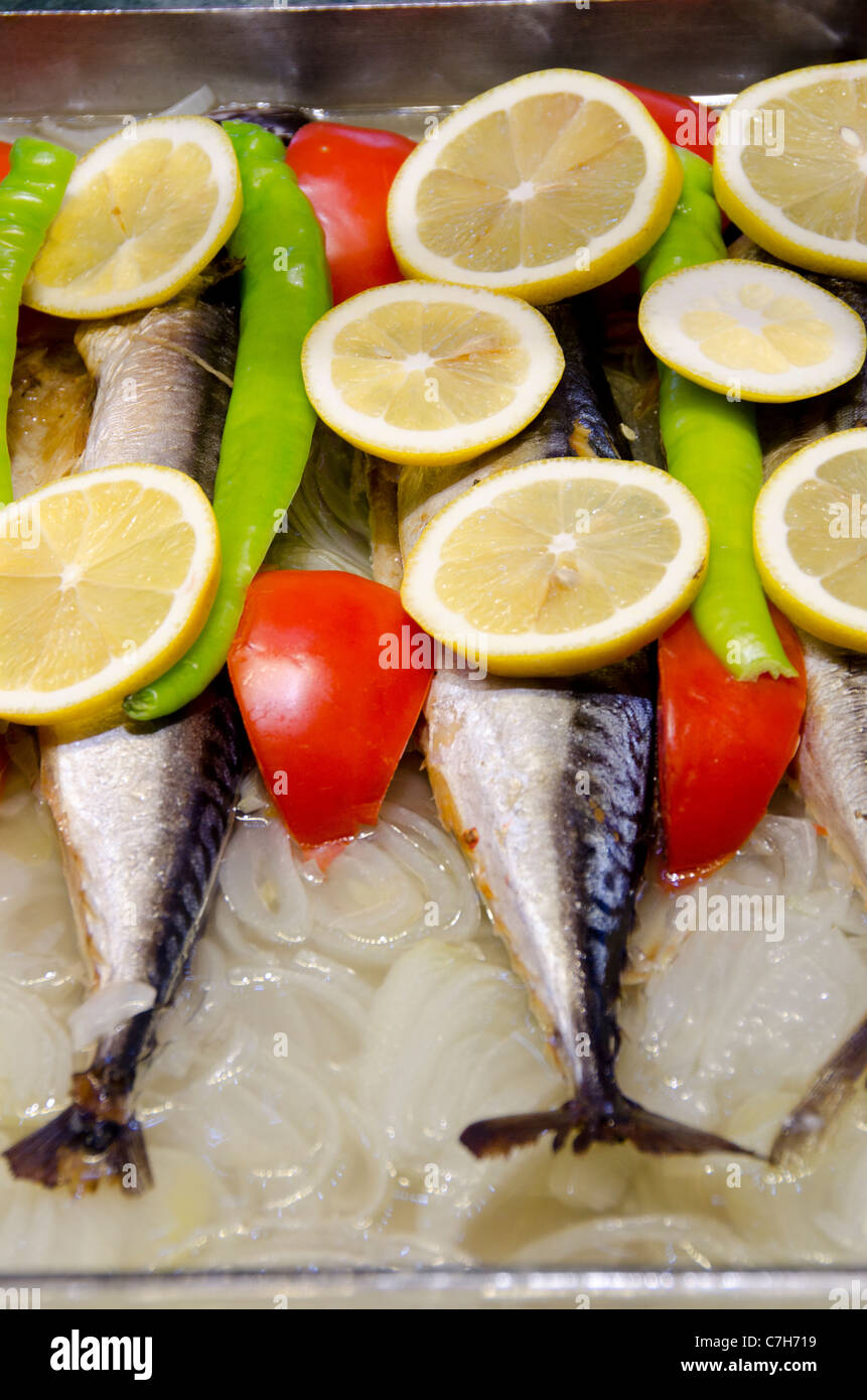 Turkey, Istanbul. Traditional Turkish food. Fresh fish with lemon ...