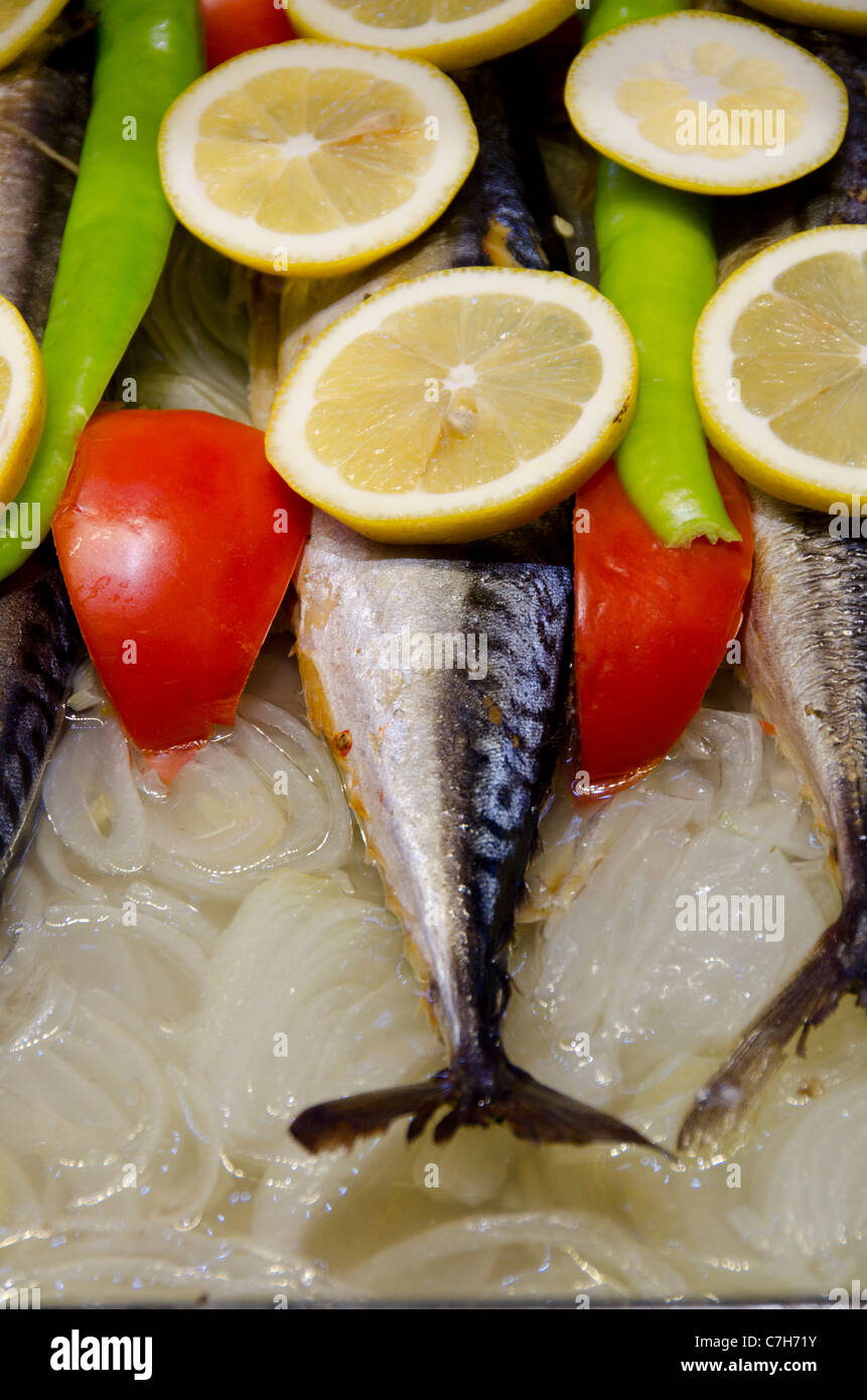 Turkey, Istanbul. Traditional Turkish food. Fresh fish with lemon ...