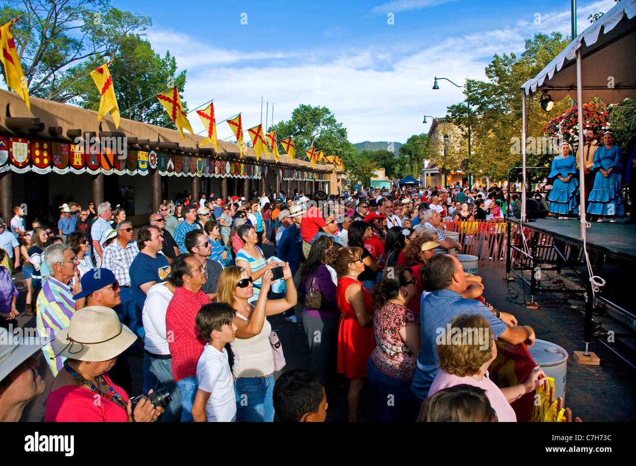 downtown Santa Fe NM street scene crowd Stock Photo - Alamy