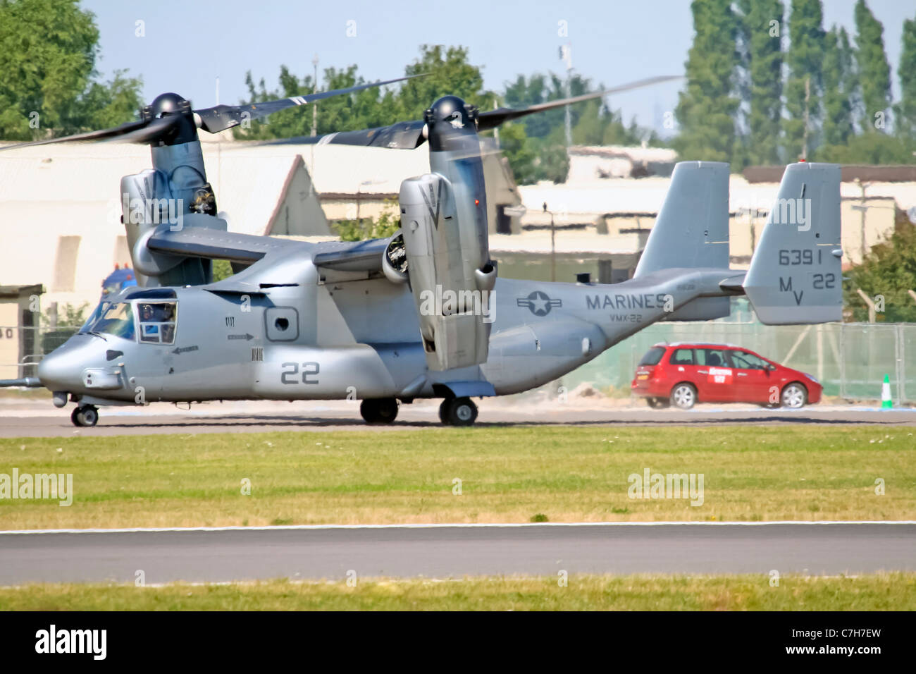 The V-22 Osprey, a tilt-rotor military aircraft, performed a flight ...