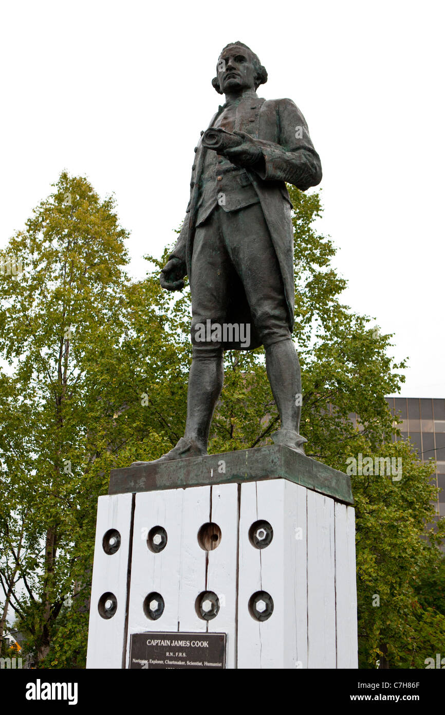 Statue of Captain James Cook commemorating the exploration of Cook ...