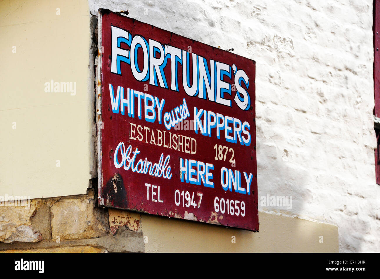 Fortune's Whitby Cured Kippers shop sign Stock Photo - Alamy