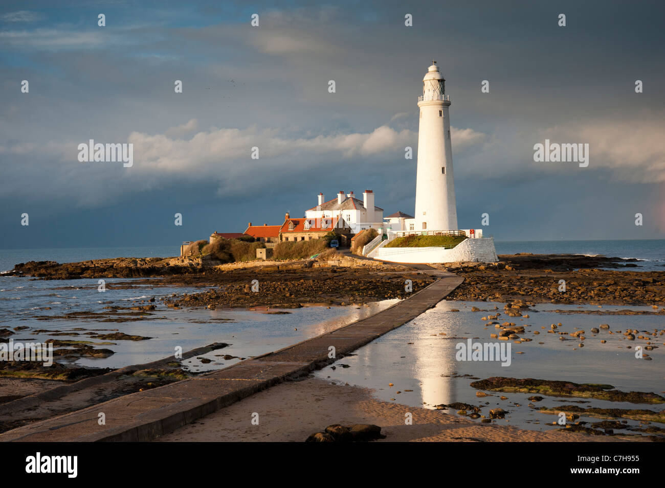 The lighthouse at St Mary's Island, Whiteley Bay, near Newcastle ...