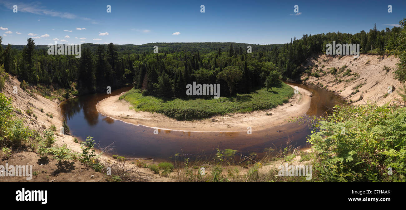 Panoramic summertime scenery of Big East River big bend. Arrowhead Provincial Park, Ontario ...