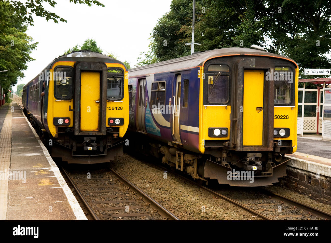 Stopping trains in Parbold station Stock Photo - Alamy
