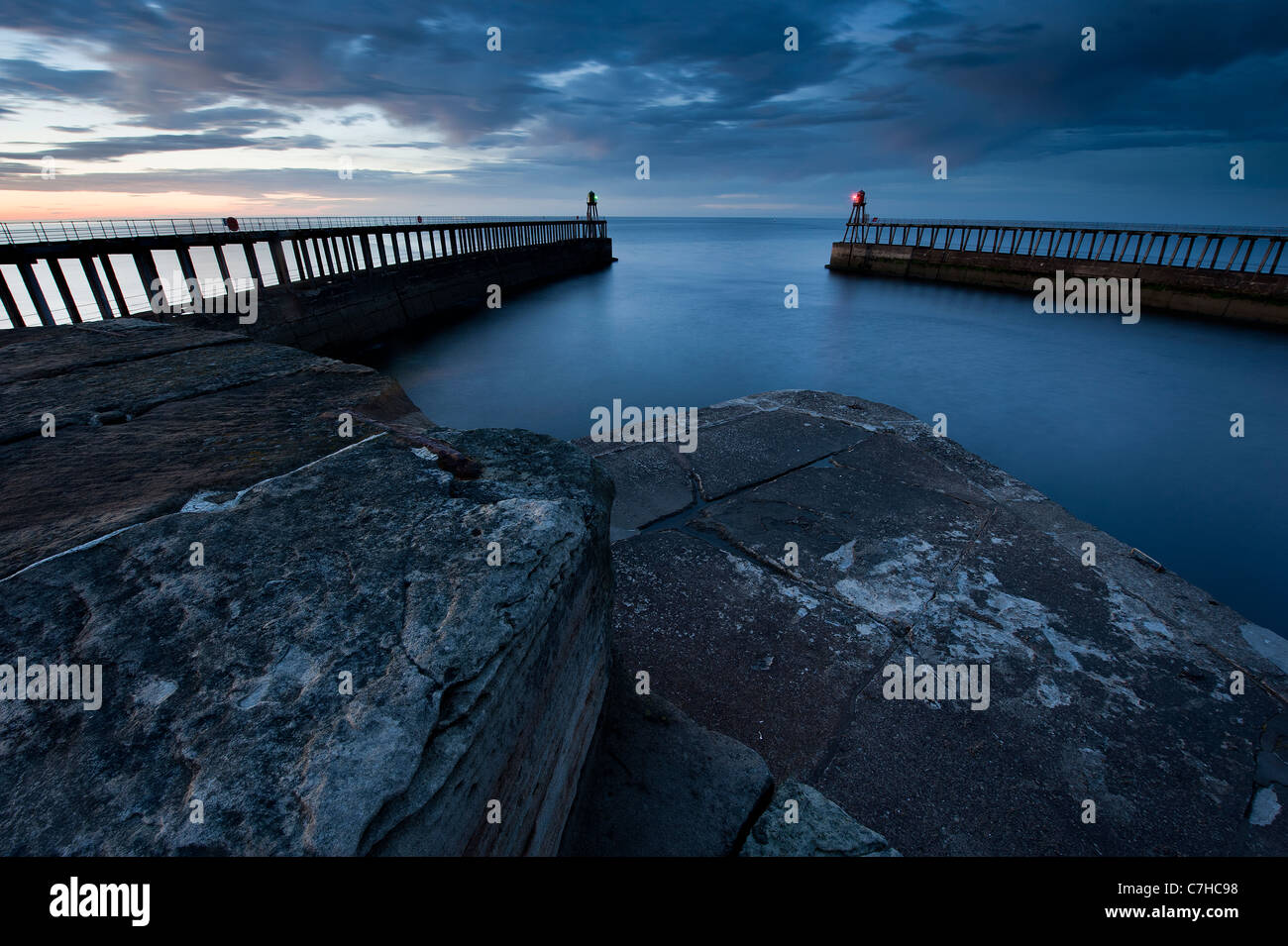 Whitby Harbour at sunset Stock Photo - Alamy