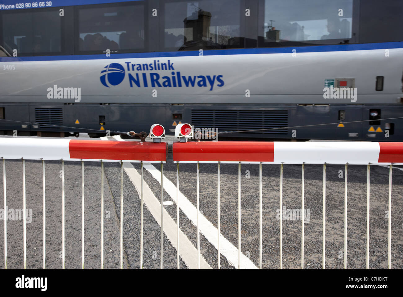 nir train passing level crossing barriers down closed castlerock ...