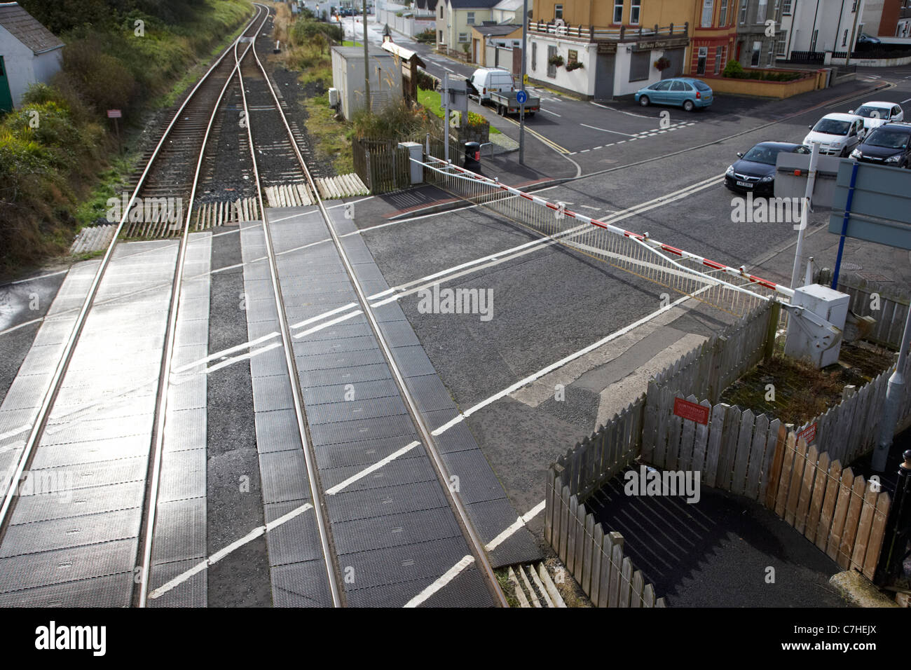 barriers down and closed at level crossing castlerock railway station ...