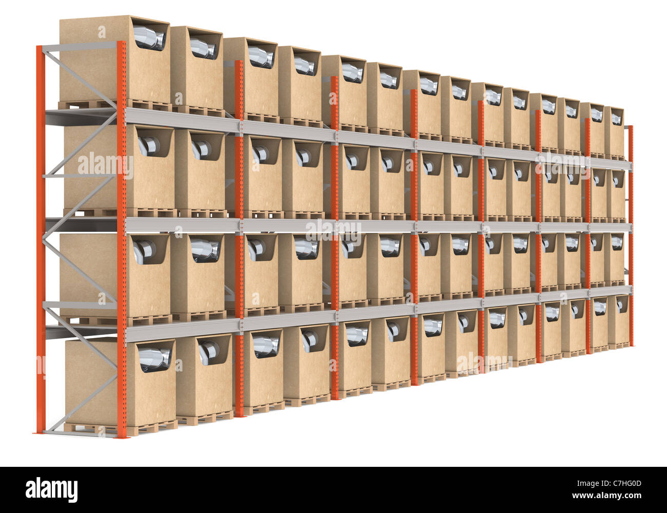 Warehouse Shelves with products, side view Stock Photo - Alamy