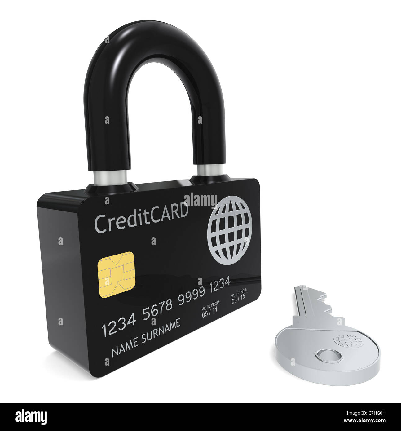 Credit Card made like a Padlock, with a Key Stock Photo - Alamy