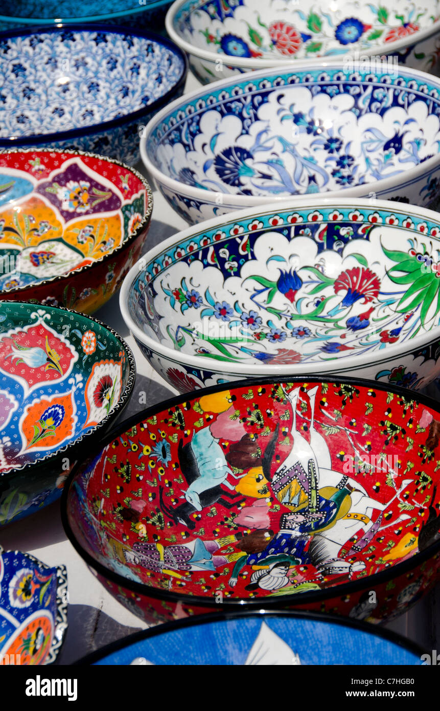 Turkey, Istanbul. Colorful hand painted souvenir pottery Stock Photo ...