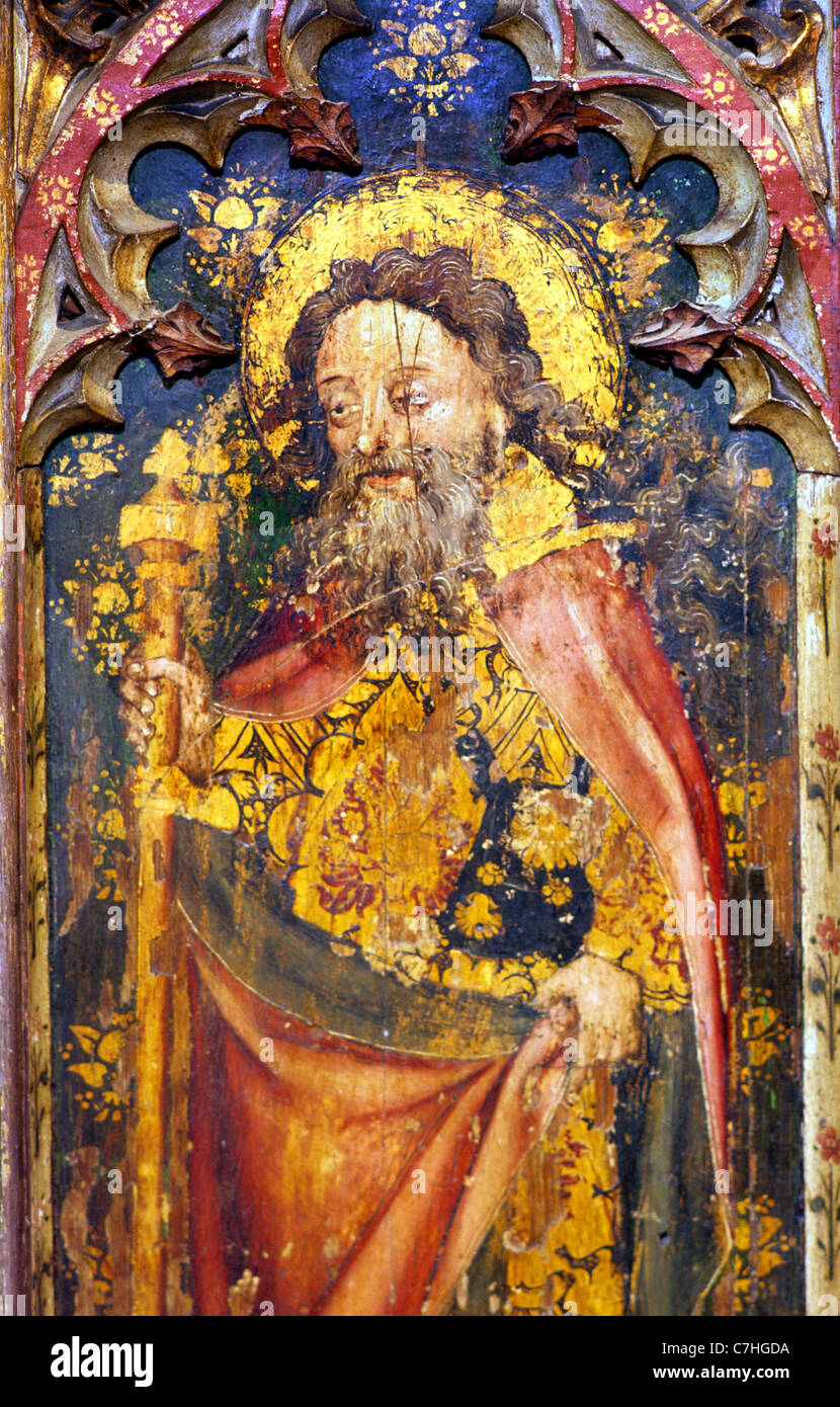 Old Hunstanton, Norfolk, rood screen, St. James the Greater, holding ...