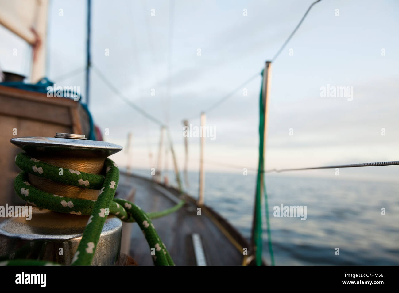 Rope on sailing boat in the sea Stock Photo - Alamy