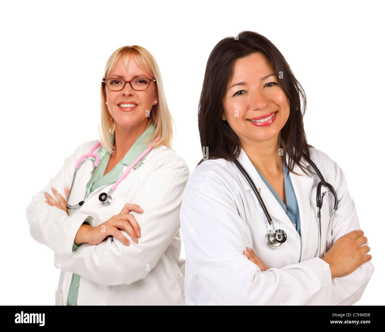 Two Female Doctors or Nurses Isoalted on a White Background Stock Photo ...