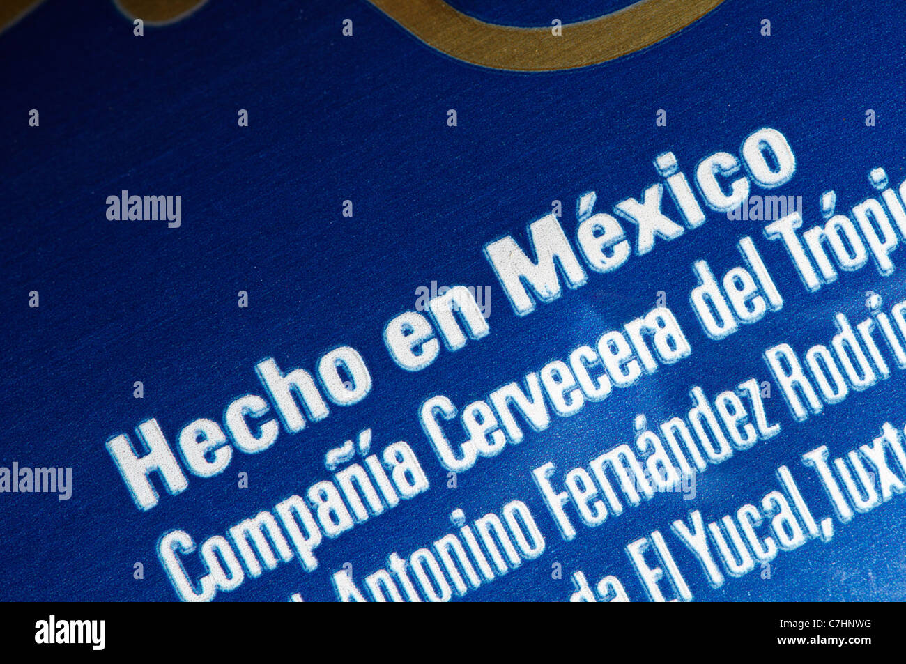 Hecho en Mexico - made in Mexico - label on a can of Montejo beer Stock ...