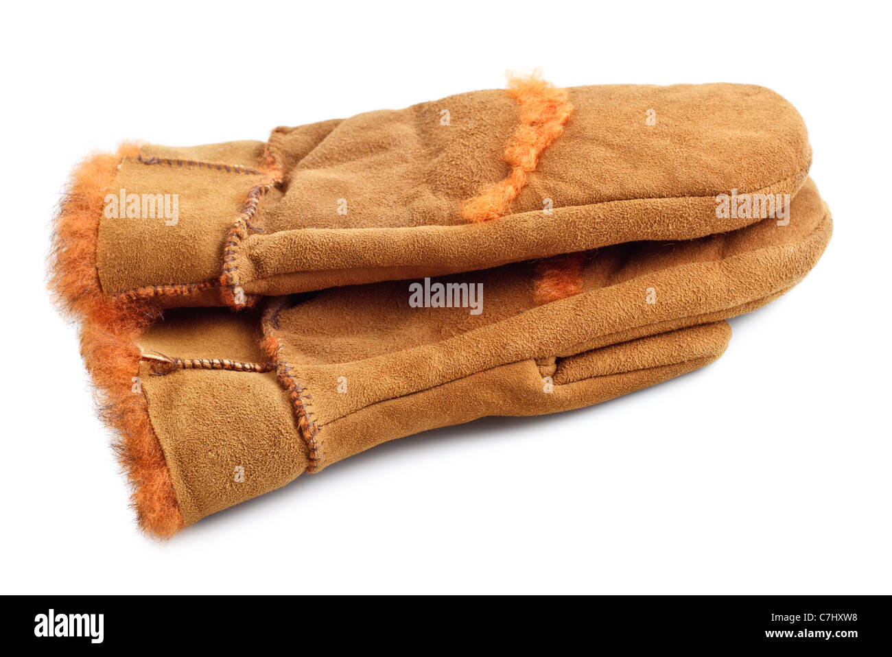 fur suede mittens isolated on white background Stock Photo - Alamy