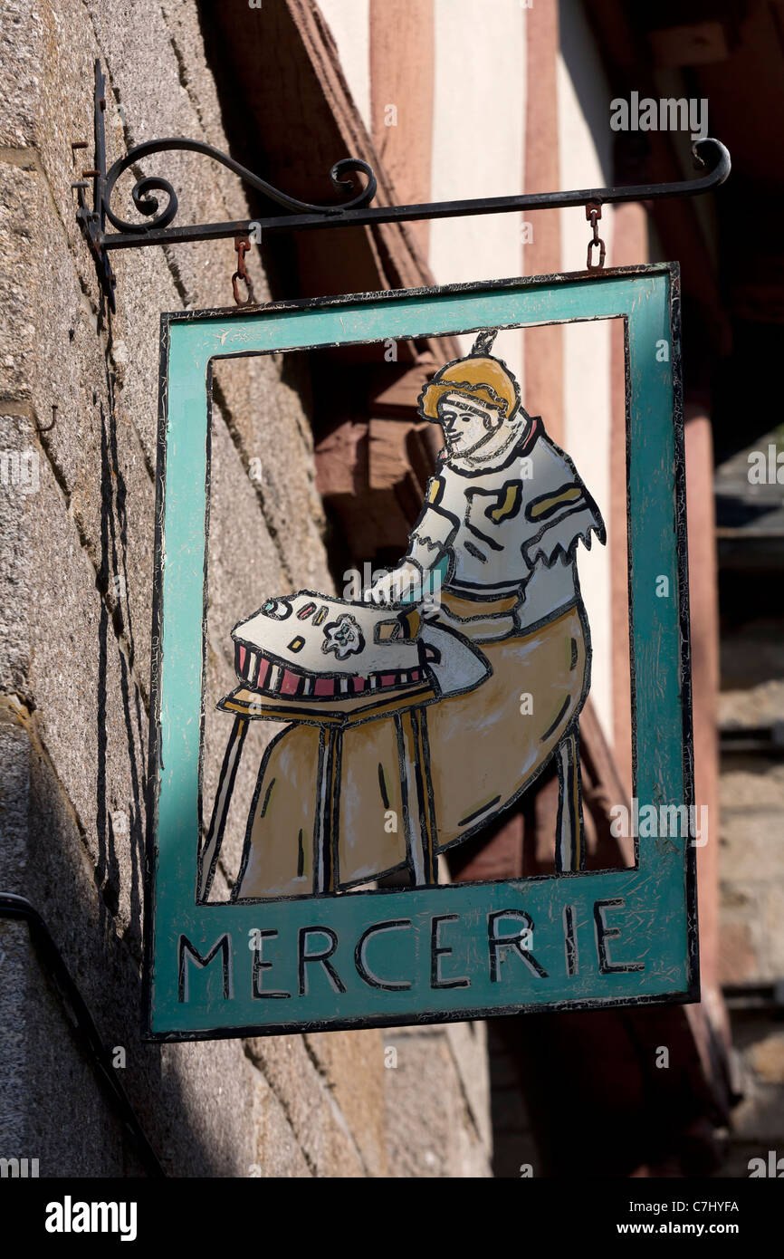 Haberdashery sign at Moncontour, Brittany, France Stock Photo - Alamy